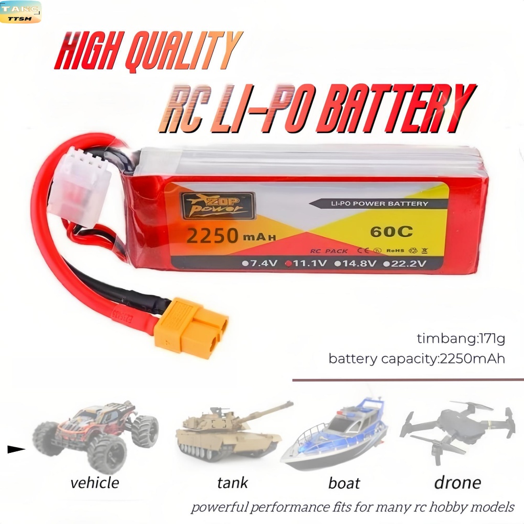 TTSM Drone Lipo Battery 3S 11.1V 60C RC Battery 2250 mAh Car Truck Li-Po Lithium Polymer with ...