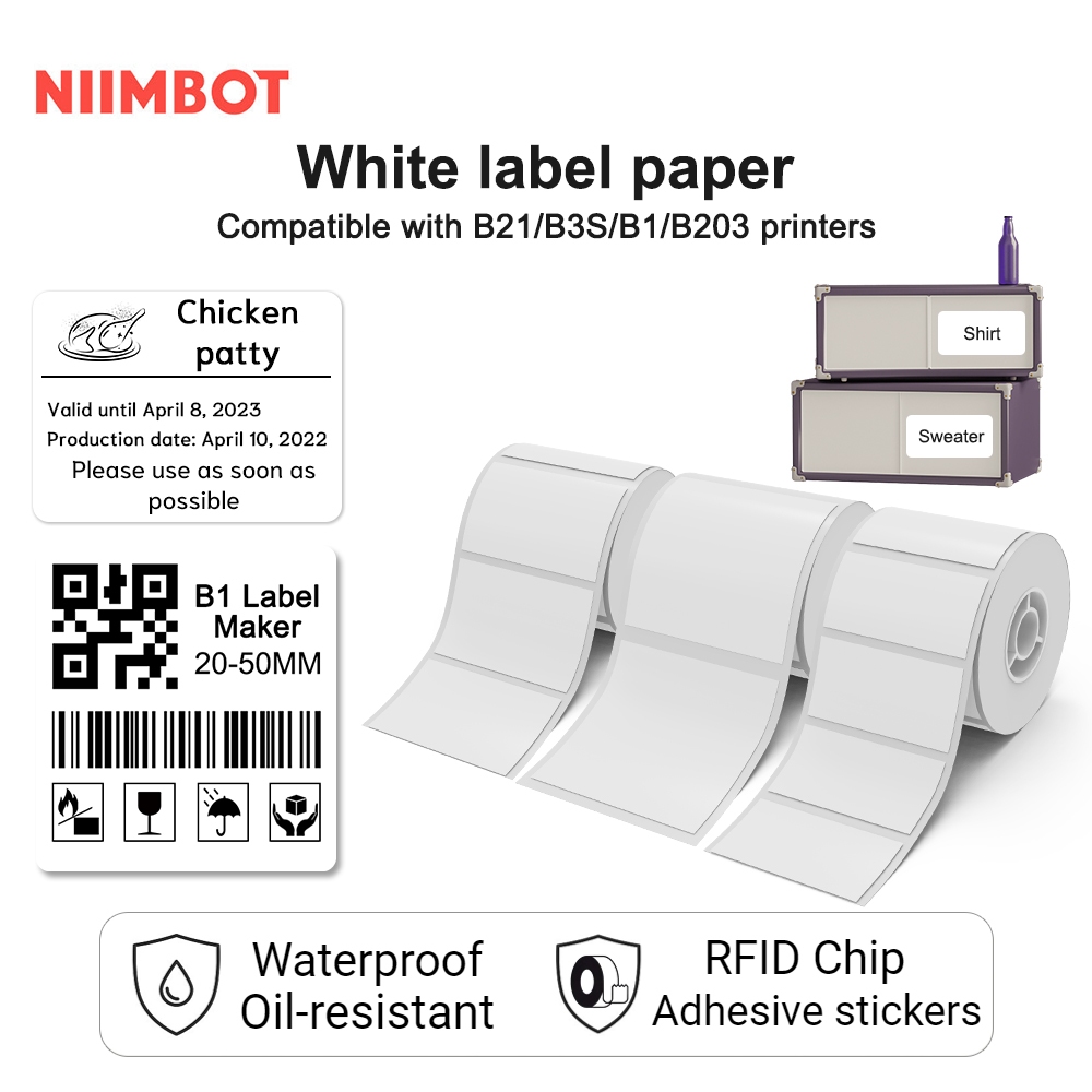NIIMBOT B21/B1/B3S White Thermal Label Sticker Paper Printable 20-50Mm Width Clothing Tag ...