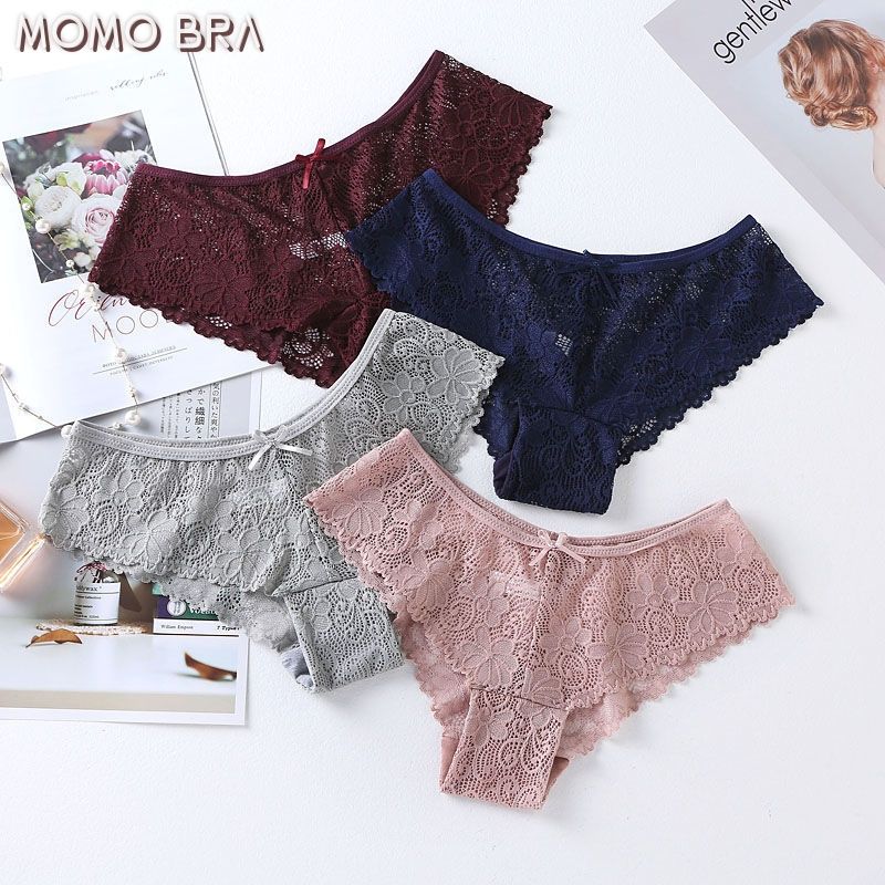 MOMO Women Sexy Lace Panties Underwear Hollow Transparent Briefs Low ...