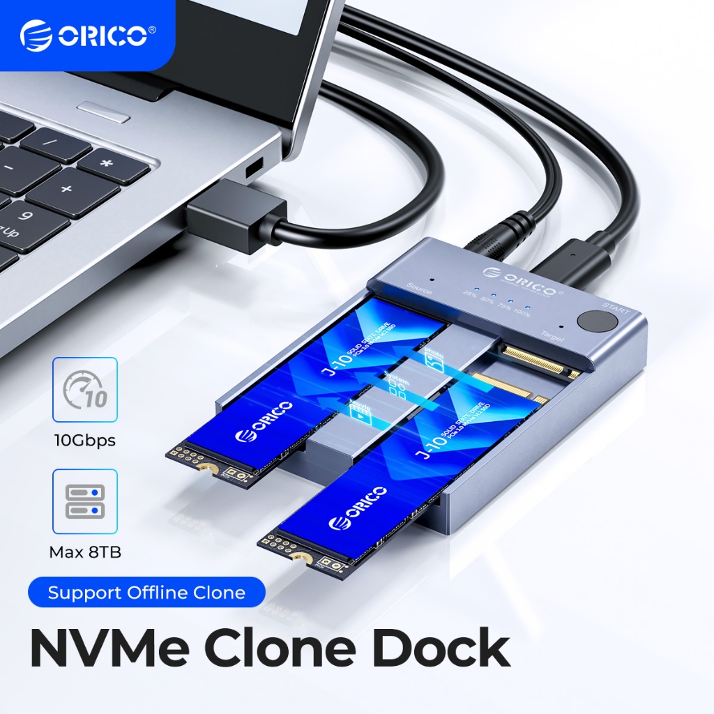 ORICO Dual-Bay NVME Enclosure M.2 NVME Offline Clone Case Tool-Free for M Key PCIe M.2 SSD (M2P2 ...