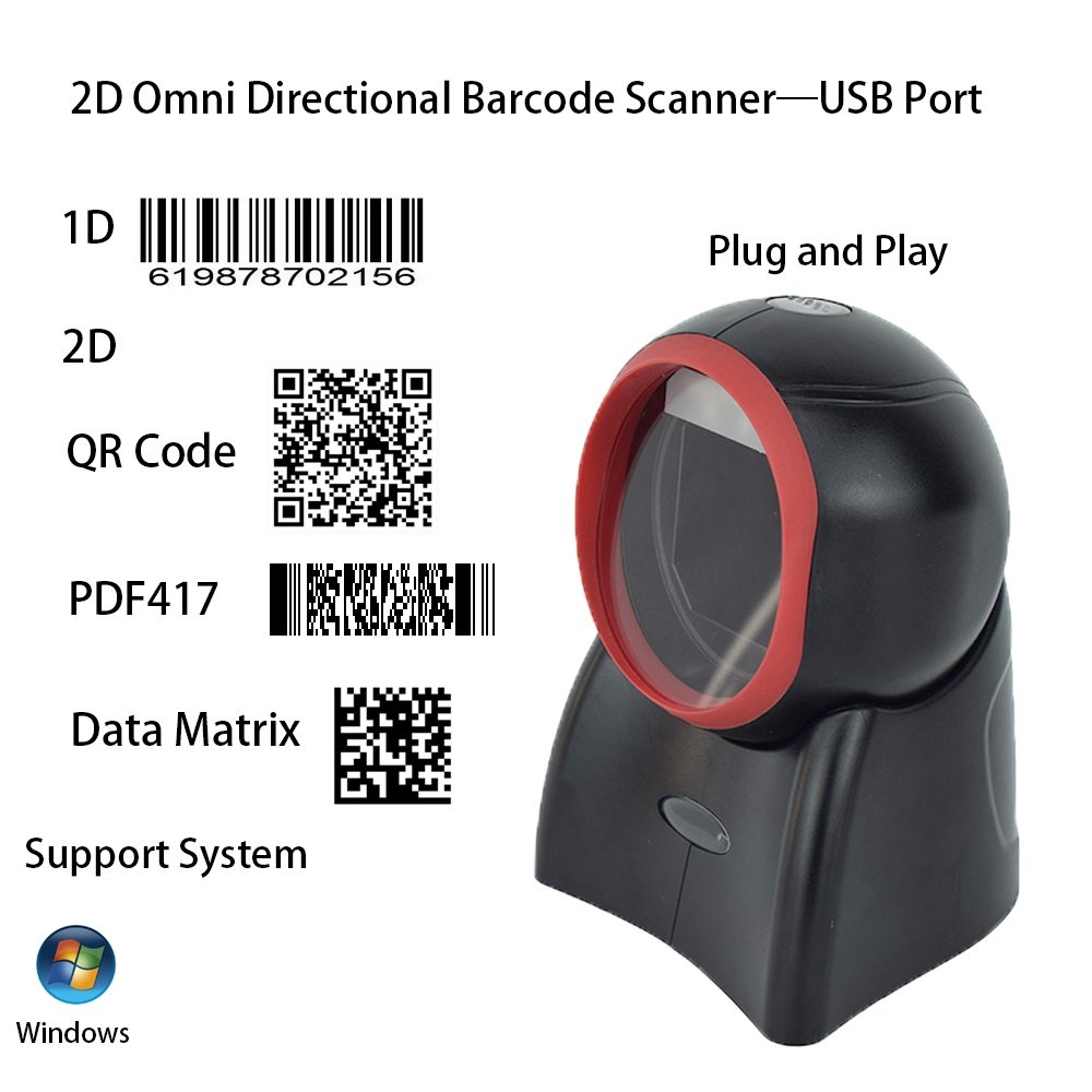 Desktop 2D QR Barcode Scanner, Omnidirectional USB Big Barcode Reader ...