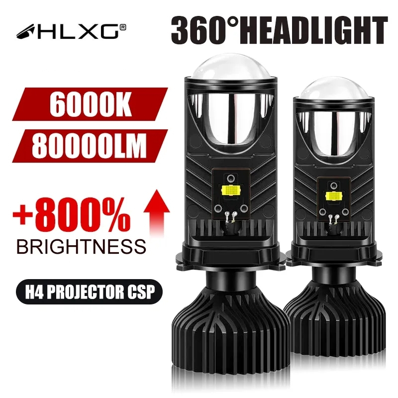 【Super bright】HLXG H4 LED Projector 80000LM 180W Car Headlight Bulbs Bi LED Lens Projector H4 ...