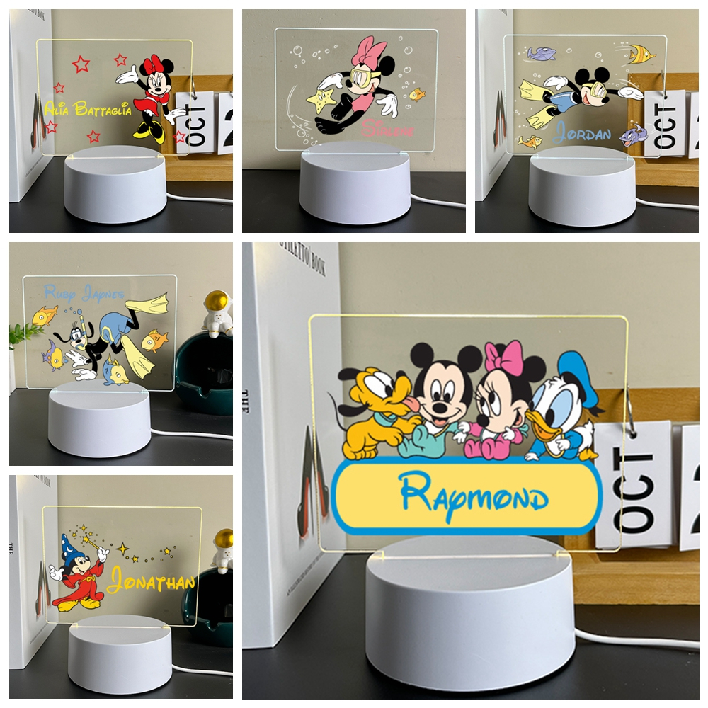 3D Night Lamp Mickey Mouse Custom Name Acrylic Lamp For Bedroom Decals ...