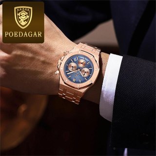 POEDAGAR Branded Gold Watch For Men Waterproof Original Relo Stainless ...