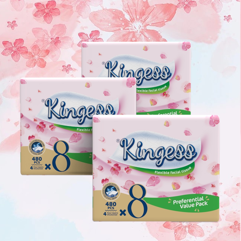 KINGESS Tissue Facial Tissue 8Packing / 10Packing 4-Ply Interfolded ...