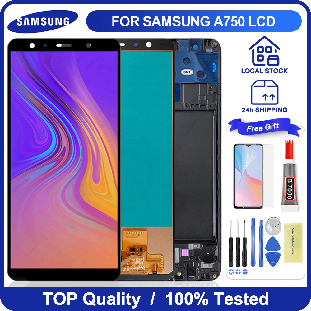 100% Tested LCD With Frame For Samsung A7 2018 A750 SM-A750F A750F ...