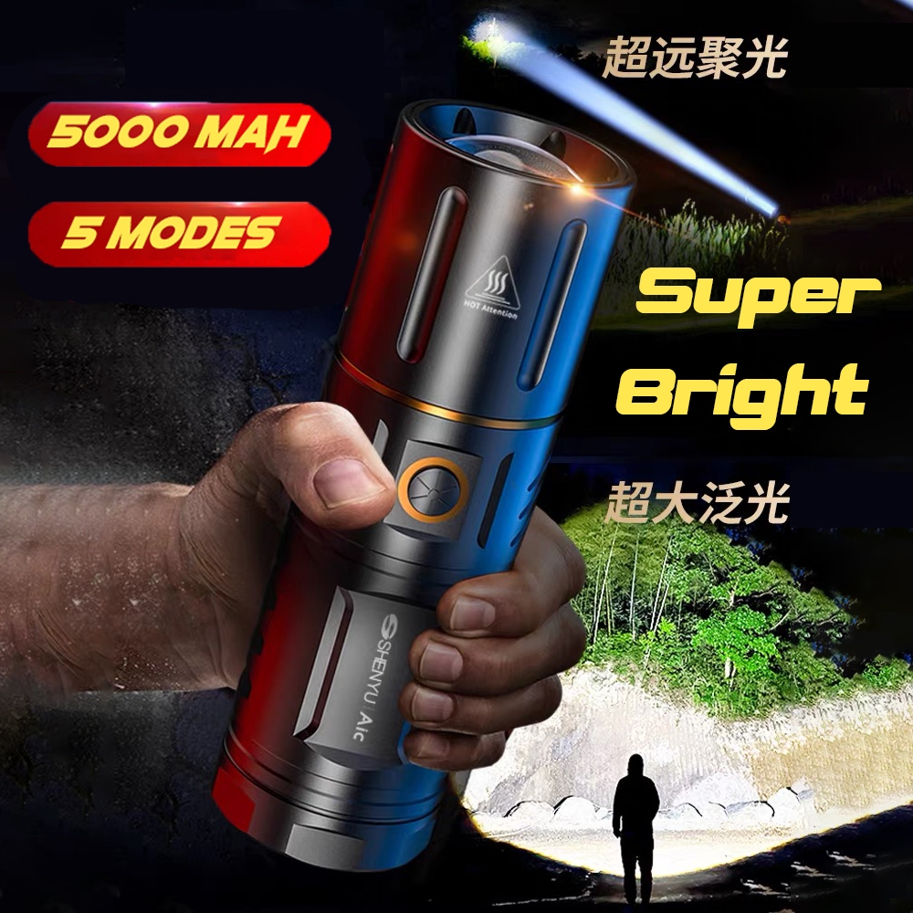 5000mAh USB LED Outdoor Flashlight Torch Light Rechargeable Super ...