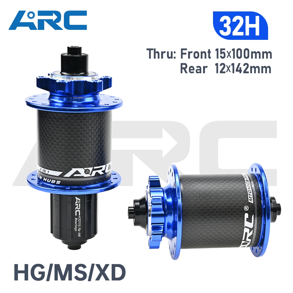 ARC MT010F/R PRO Blue and Golden 32 Holes Carbon Fibre MTB Hub Shimano ...