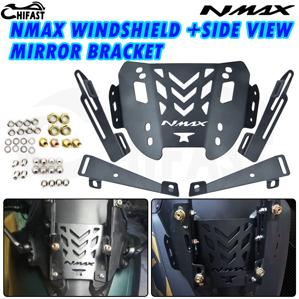 HIFAST Motorcycle Adjustable Windshield Bracket Side View Mirror ...