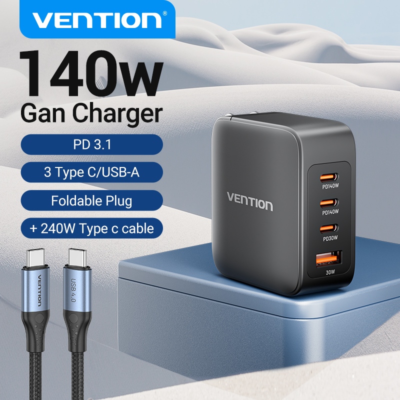 Vention 140W GaN Charger USB Type C PD 3.1 Quick Charge USB Fast Charge for Xiaomi MacBook Pro ...