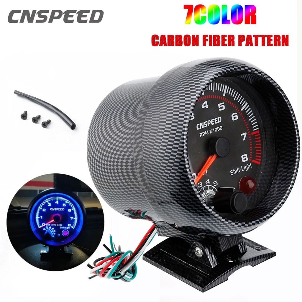 7 color Led Light, 3.75''(95mm)Tachometer Gauge Black Tachometer Gauge ...