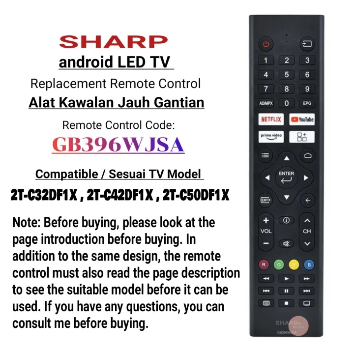 Compatible with Sharp GB396WJSA to replace the remote controllers 2T ...