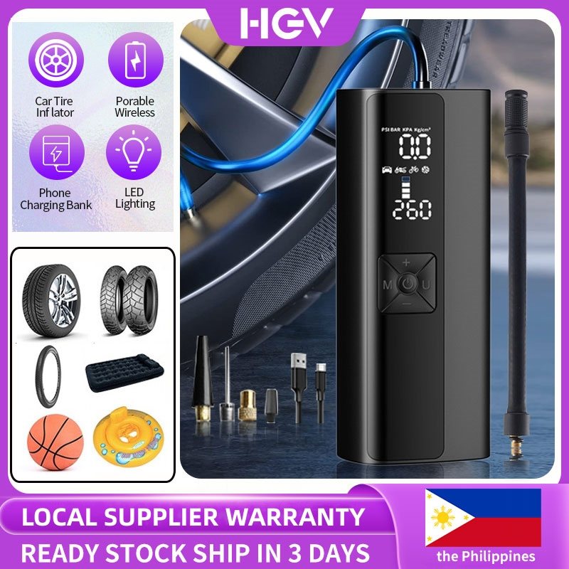 HGV【COD】Wireless Portable Car Tire Inflator Pump USB Phone PowerBanks ...