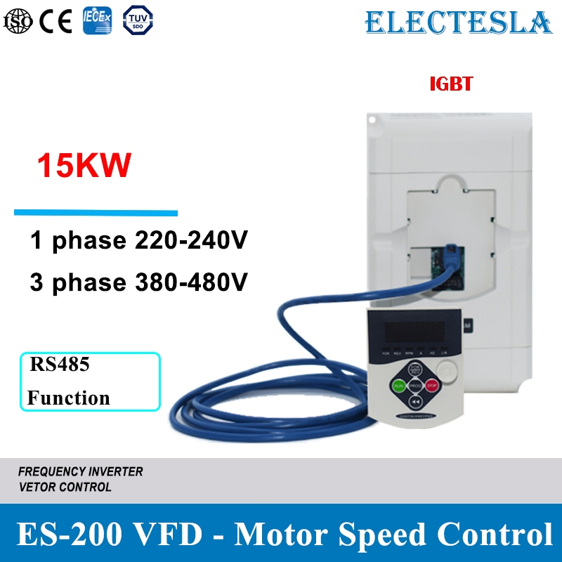 VFD single phase 220-240V 15KW heavy-duty converter 3 phase 380-480V ...