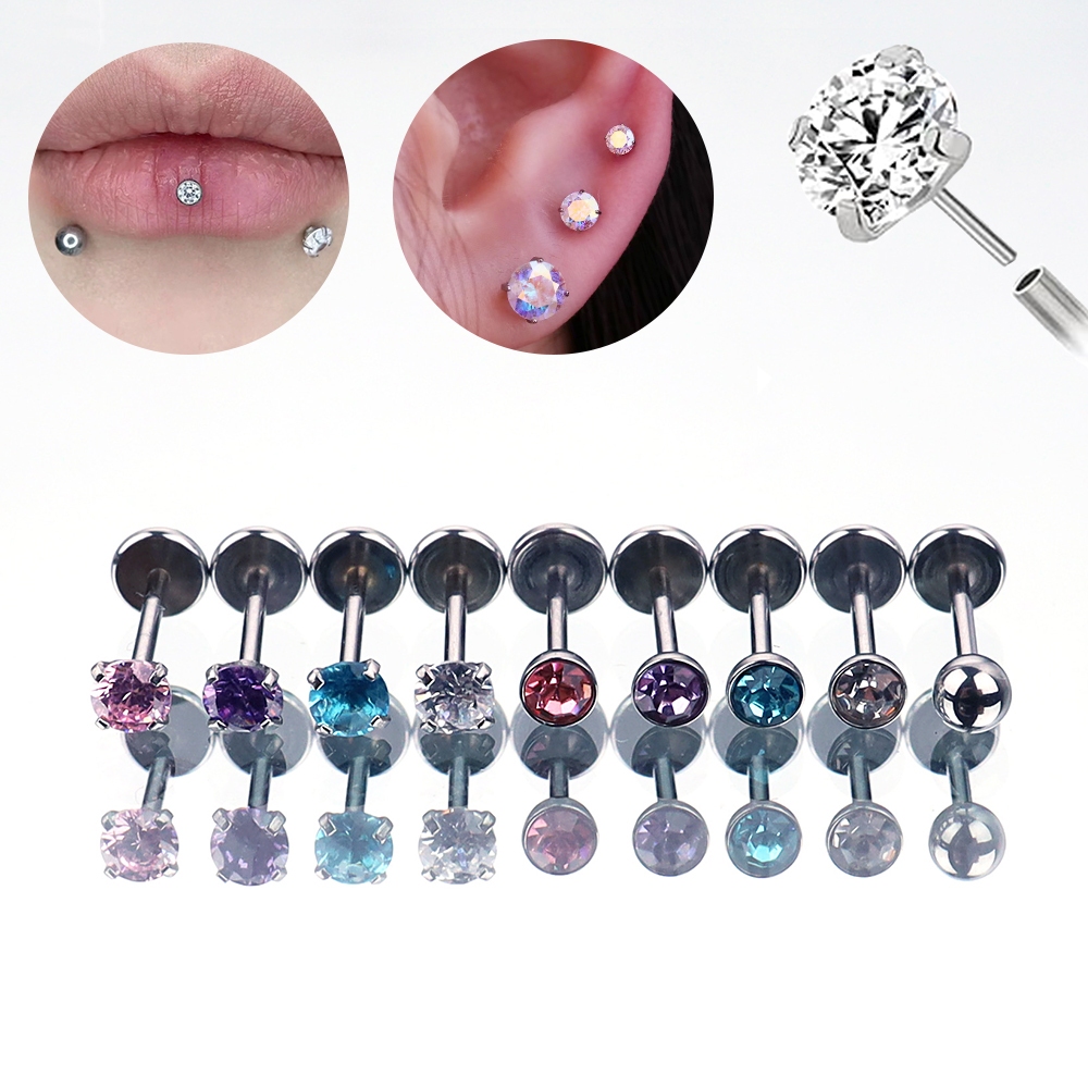 1 PC 2/3/4mm Color Crystal Plug-IN Style Labret Piercings Stainless ...