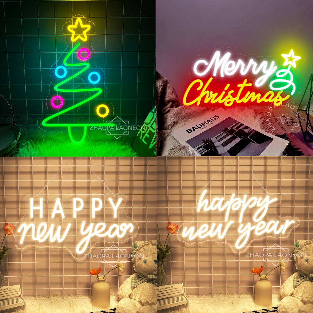 Christmas Trees Neon Sign Lighting LED Happy New Years Neon Sign ...