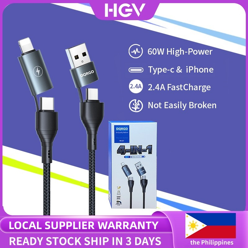 HGV【COD】Universal 4-In-1 USB 2.4A High Current Data Cable Fast Charging ...