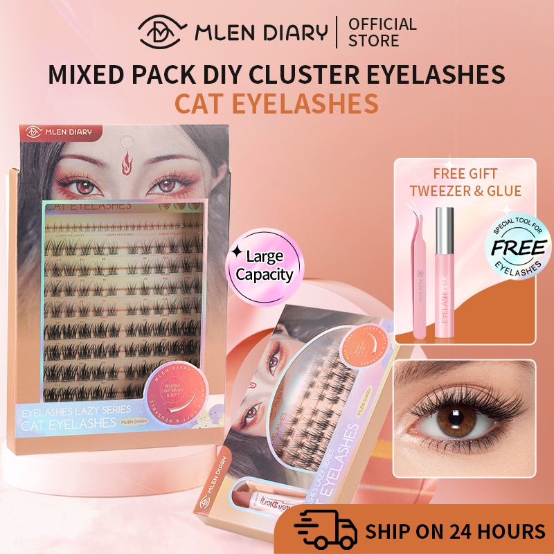[SHIP ON 24 HOURS] MLEN DIARY Cat Eye Reusable Individual D Curl False ...
