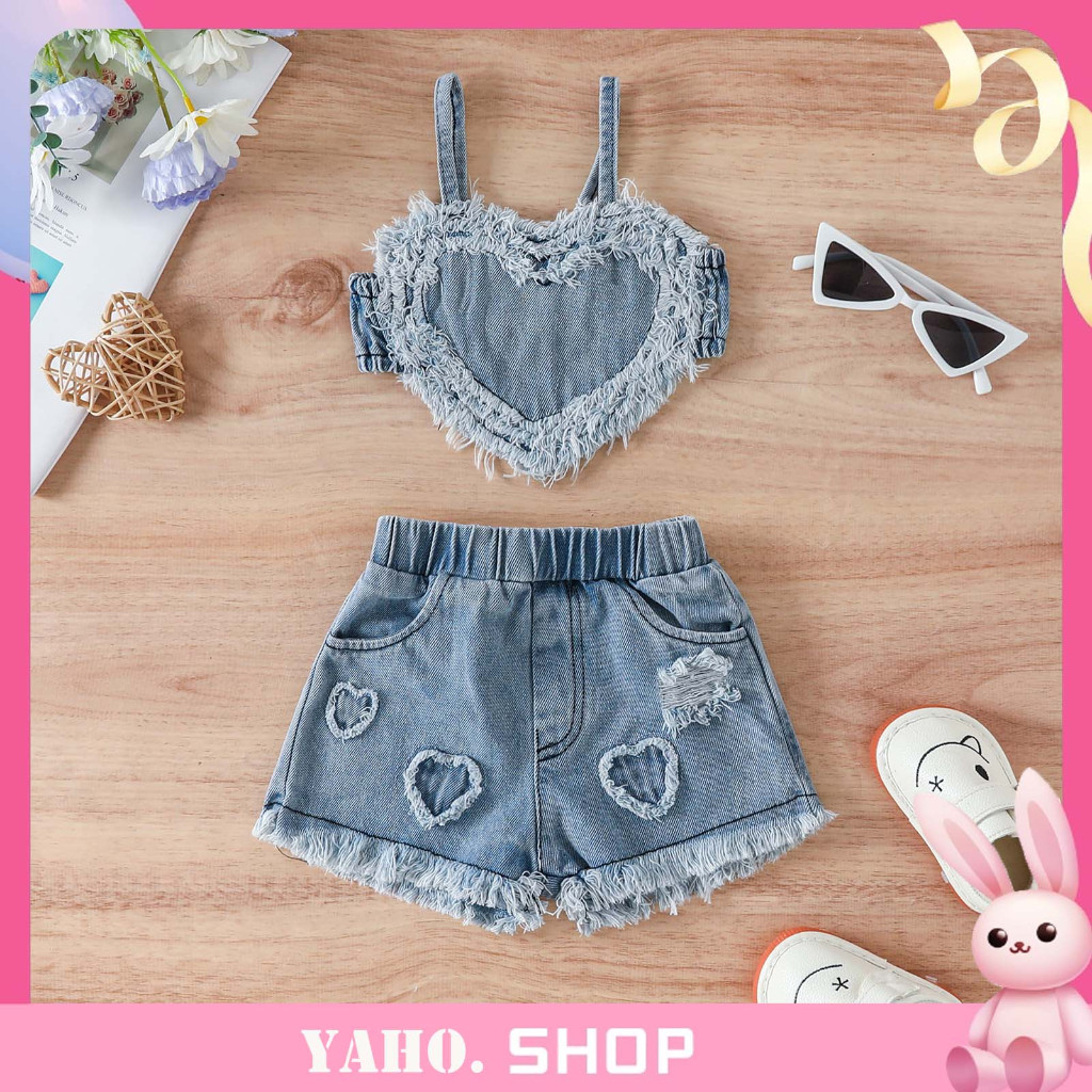 ZXT-Baby Girls 2-Piece Outfit Sleeveless Heart Camisole and Elastic ...
