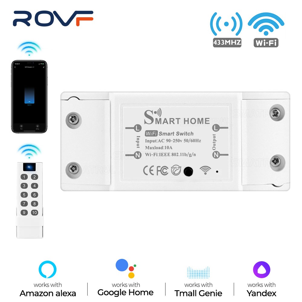 ROVF Tuya Smart Switch 10A WiFi/ RF433 Remote Control Relay Controller Timer Module Home Amazon ...