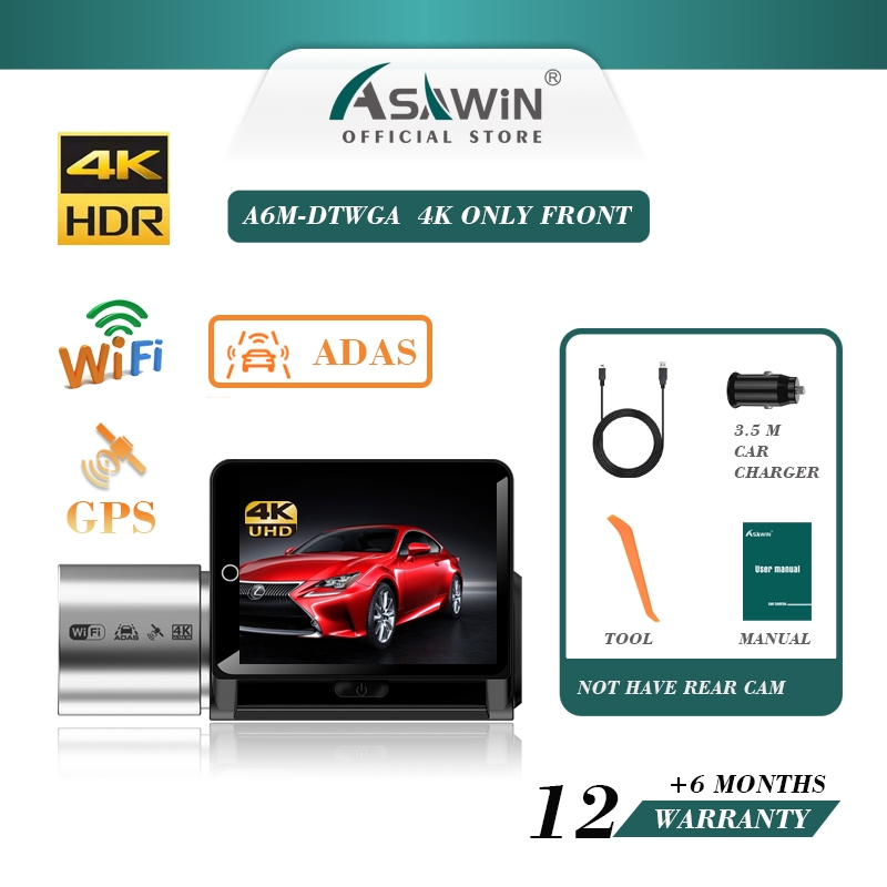 Asawin A6 4K Dash Cam Wifi Gps ADAS Car Camera 2.35" Touch Ips Screen ...