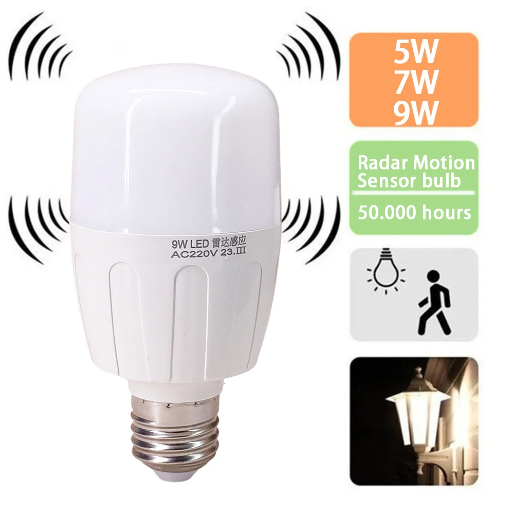 E27 220V Radar Motion Light Corridor Sensor LED Globe Night Lights Bulb 5W 7W 9W | Shopee ...