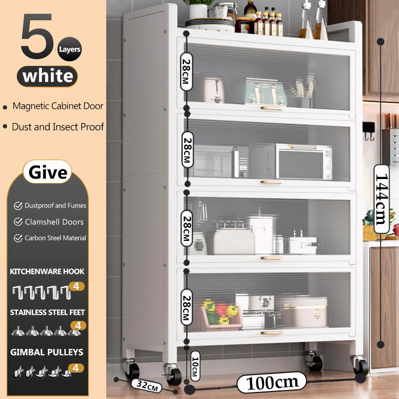 3/4/5 Layers Kitchen Rack Dustproof Storage Cabinet Carbon Steel Multi ...