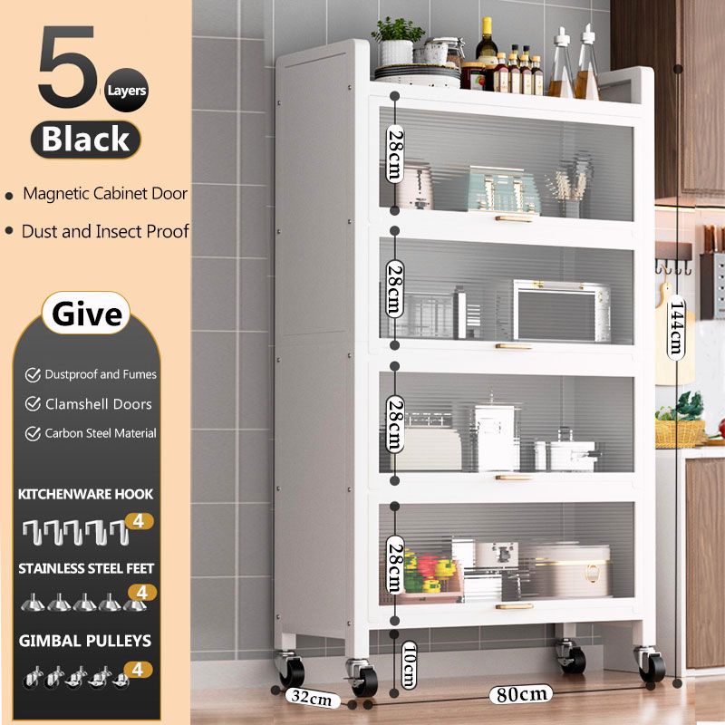 3/4/5 Layers Kitchen Rack Dustproof Storage Cabinet Carbon Steel Multi ...