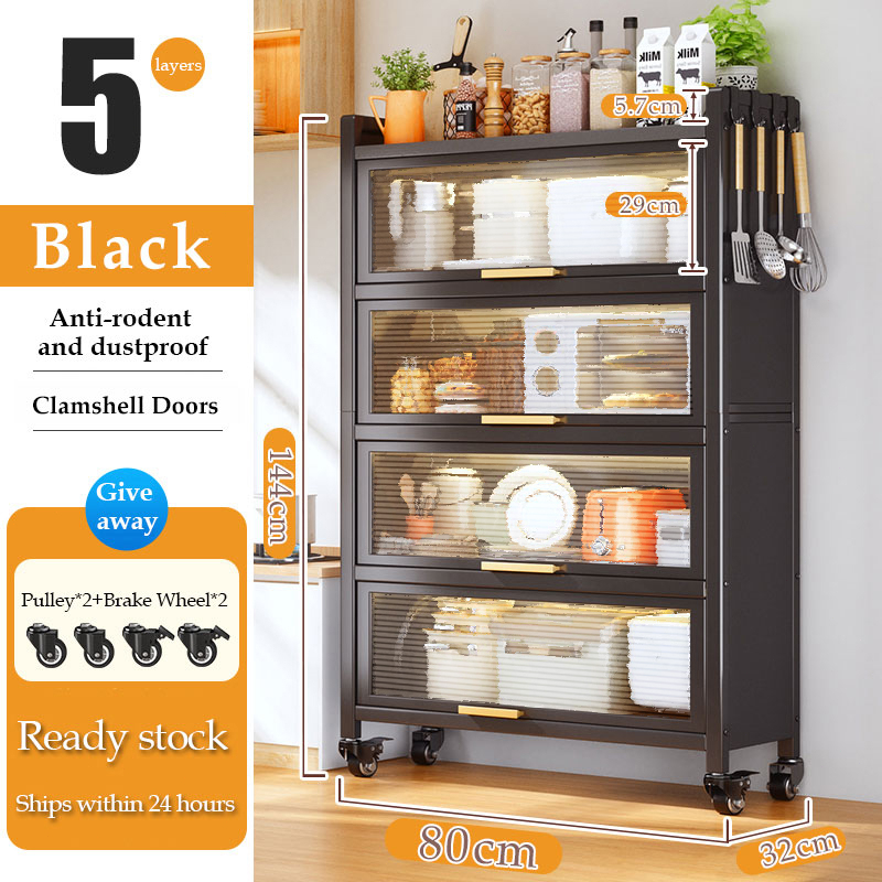 3/4/5 Layers Kitchen Rack Dustproof Storage Cabinet Carbon Steel Multi ...