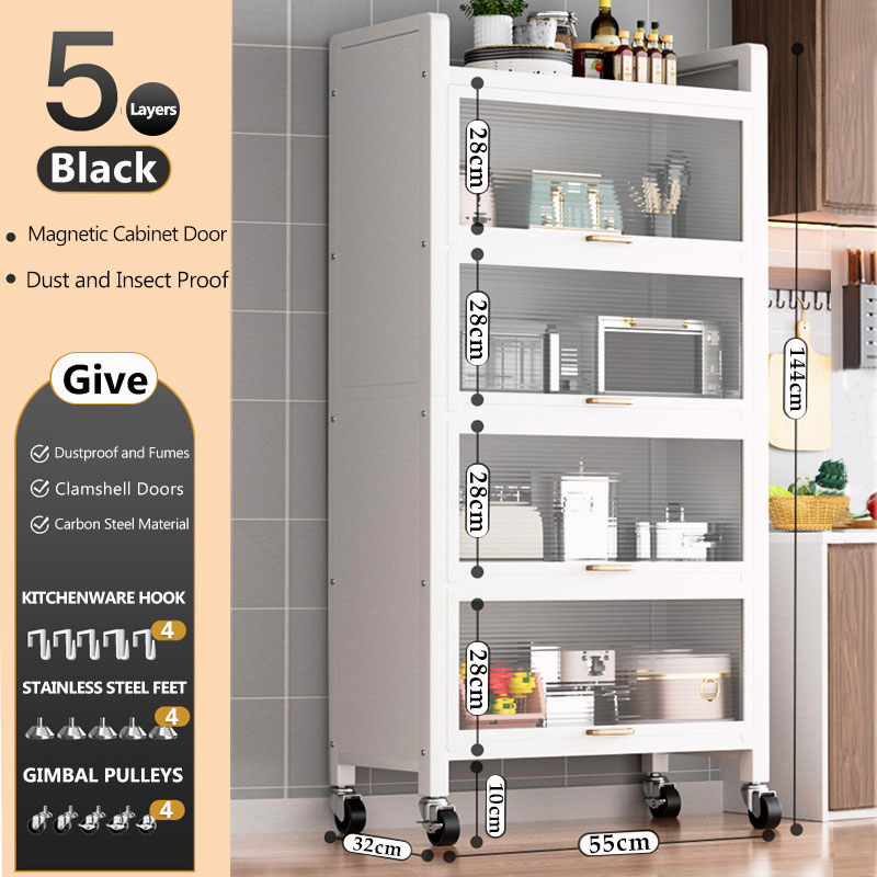 3/4/5 Layers Kitchen Rack Dustproof Storage Cabinet Carbon Steel Multi ...