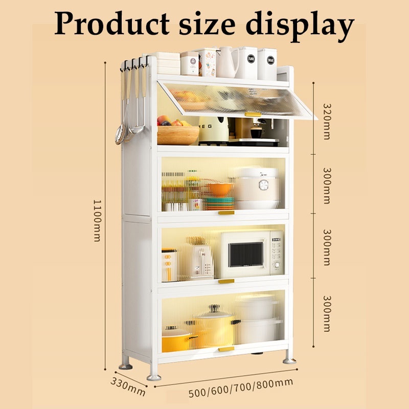 3/4/5 Layers Kitchen Rack Dustproof Storage Cabinet Carbon Steel Multi ...