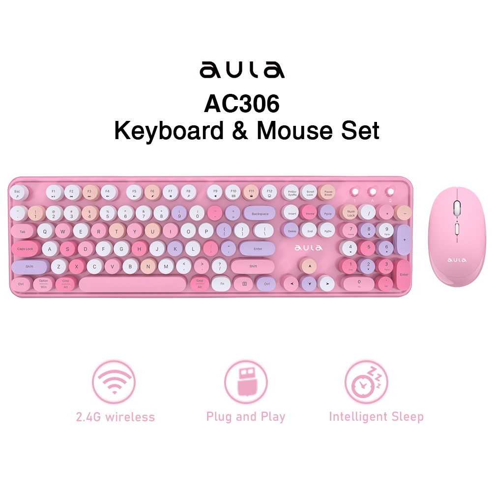 AULA AC306 Wireless Keyboard Set Membrane Keyboard USB Receiver Plug ...