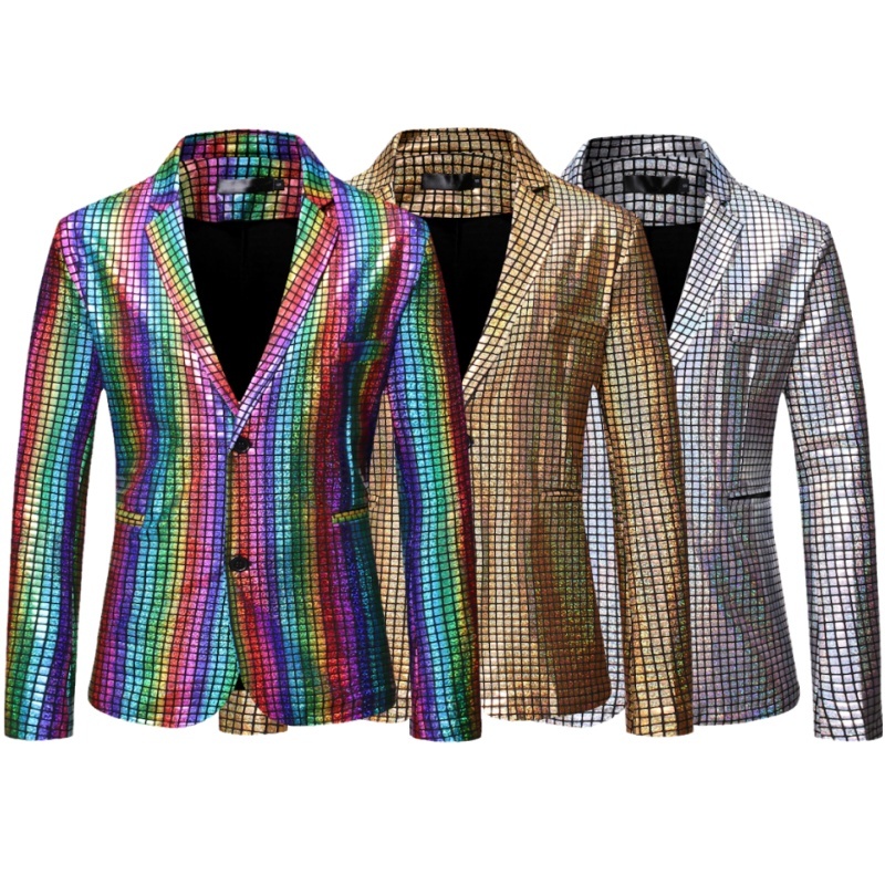 Men's Street Style Fashion Gilded Blazer Rainbow Plaid Suit Jacket Host ...