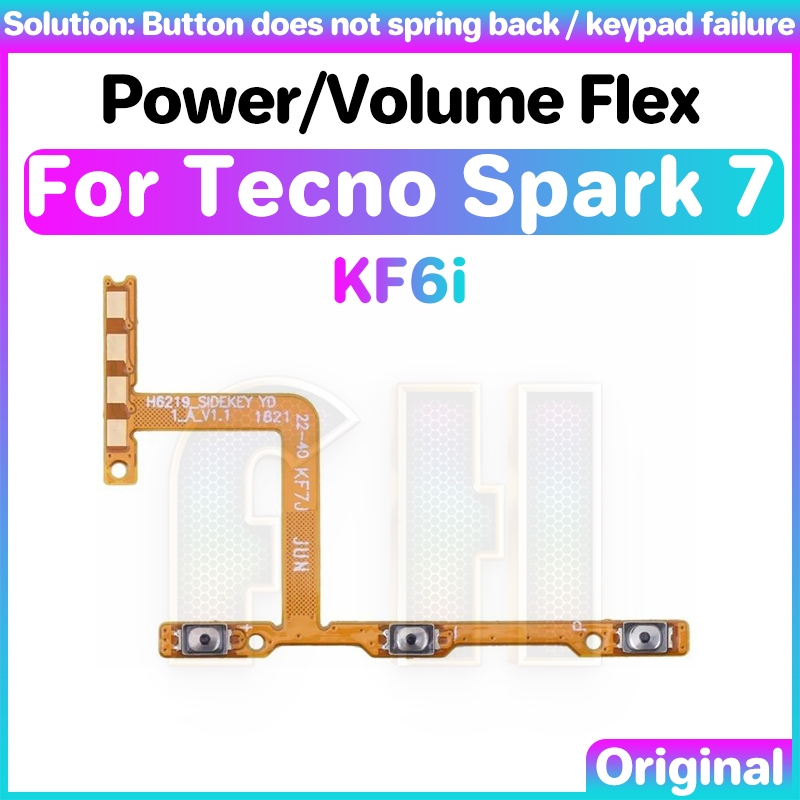 Power Volume button flex For Tecno Spark 7 KF6i Switch ON OFF Key Mute Button Ribbon Flex Cable ...