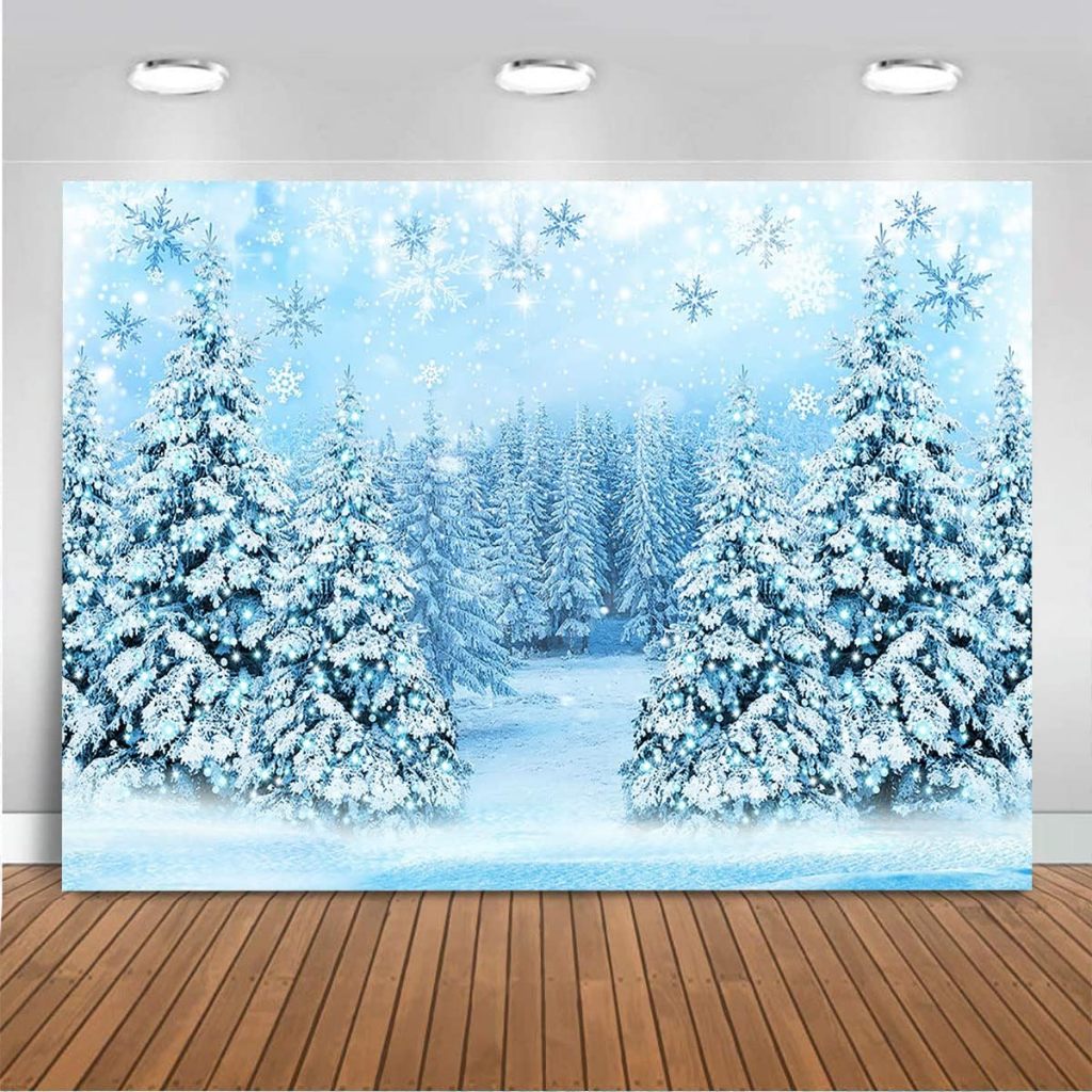 7x5ft Winter Scene Photography Backdrop Snowy Christmas Pine Tree Halo ...
