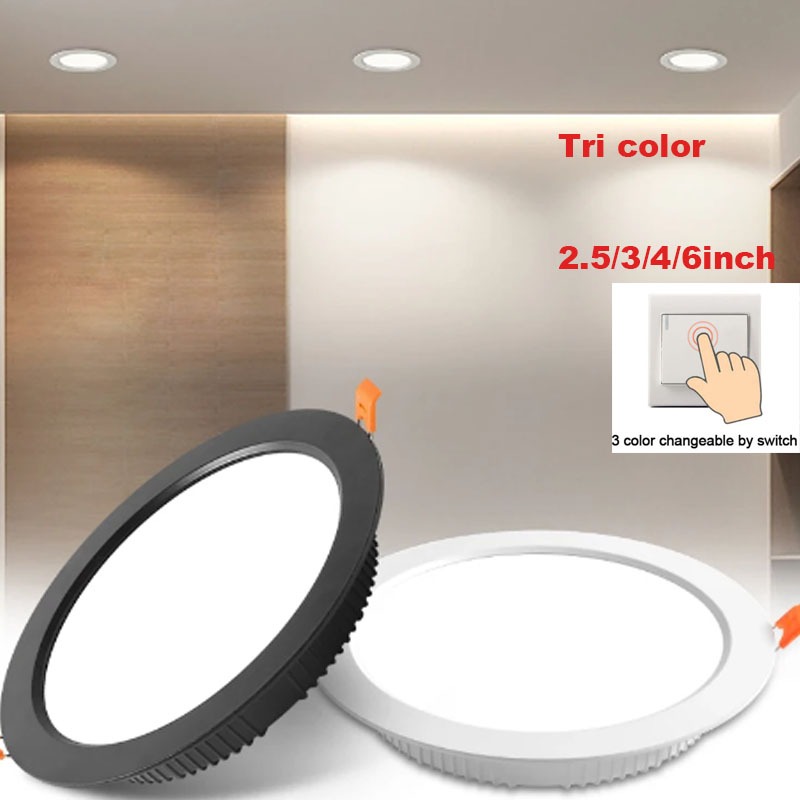 Tri-color LED Downlight 5W 9W 12W 18W 24w Spotlight Recessed Round LED ...