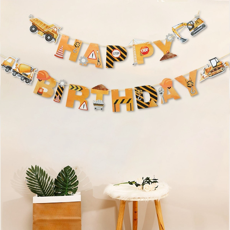 3M Engineering Vehicle Banner Happy Birthday Decoration 2 layers ...