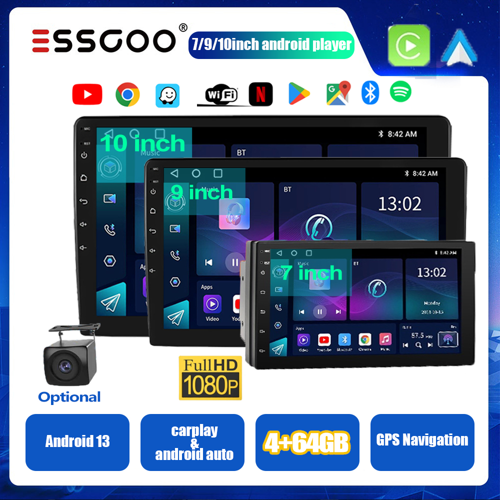 ESSGOO NEW 7"9"10" Inches 4+64GB Android car MP5 Player AHD camera 2 ...