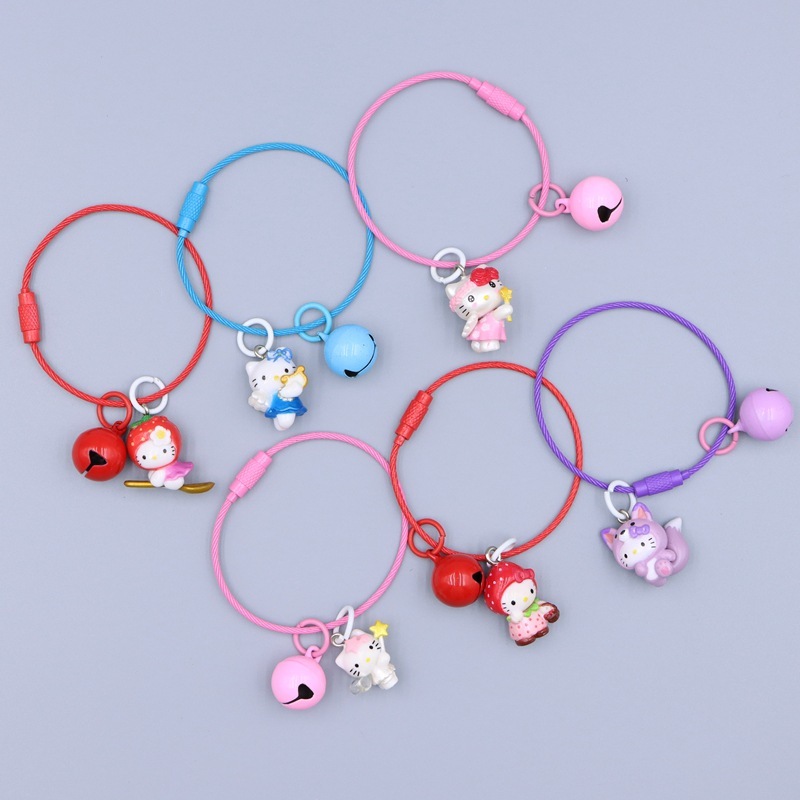 1Pcs Sanrio Hello Kitty Bracelets Braided Rope Bracelet Bell Couples ...