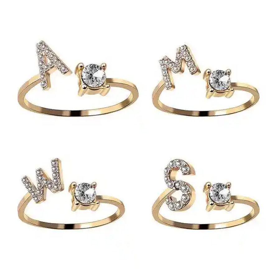A-Z Letters Ring for Women Cubic Zirconia Initial Letter Ring Fashion ...