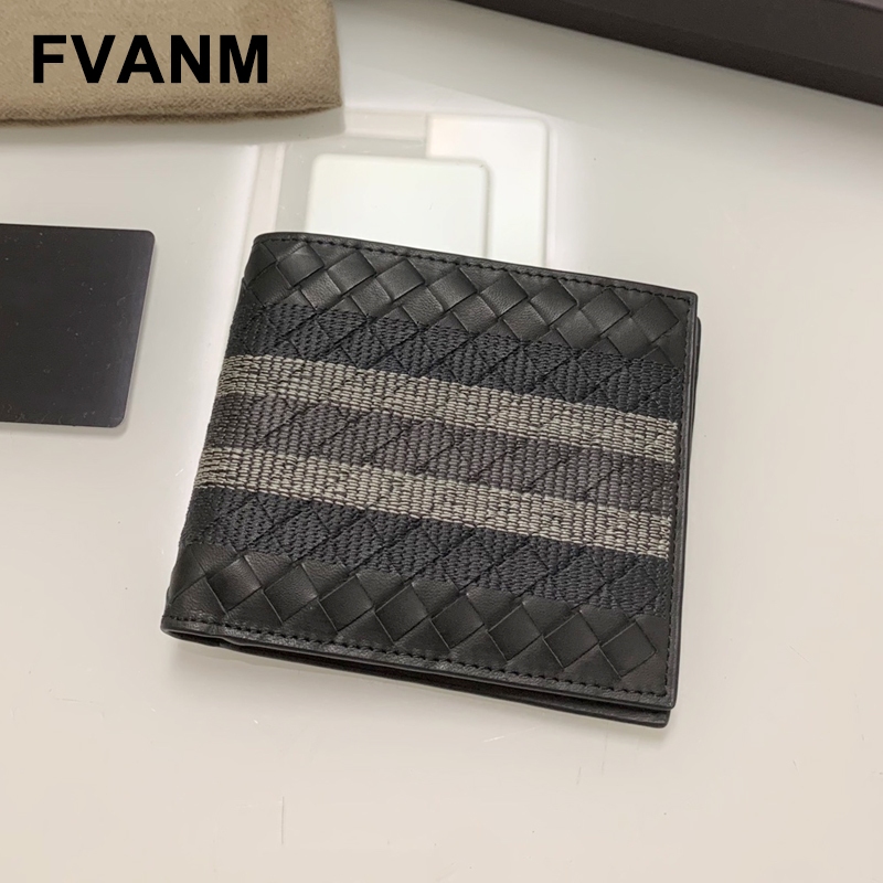 Men's Genuine Leather Hand-Woven 2-Fold Short Embroidery Wallet Multi ...