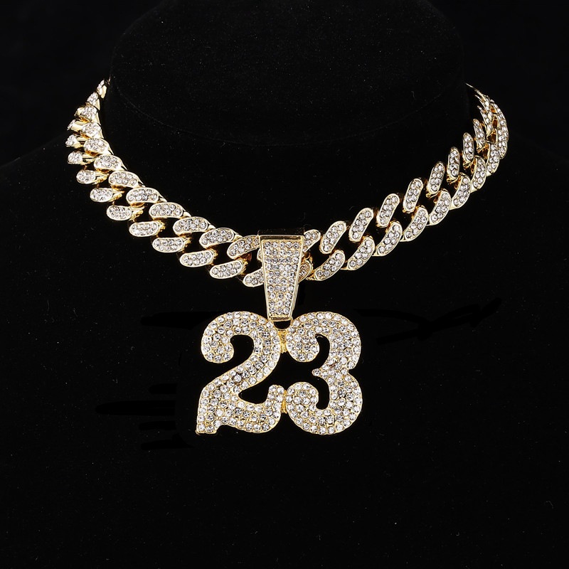 New Hip Hop Necklace Diamond Number 23 Pendant Necklace Men's Hip Hop ...