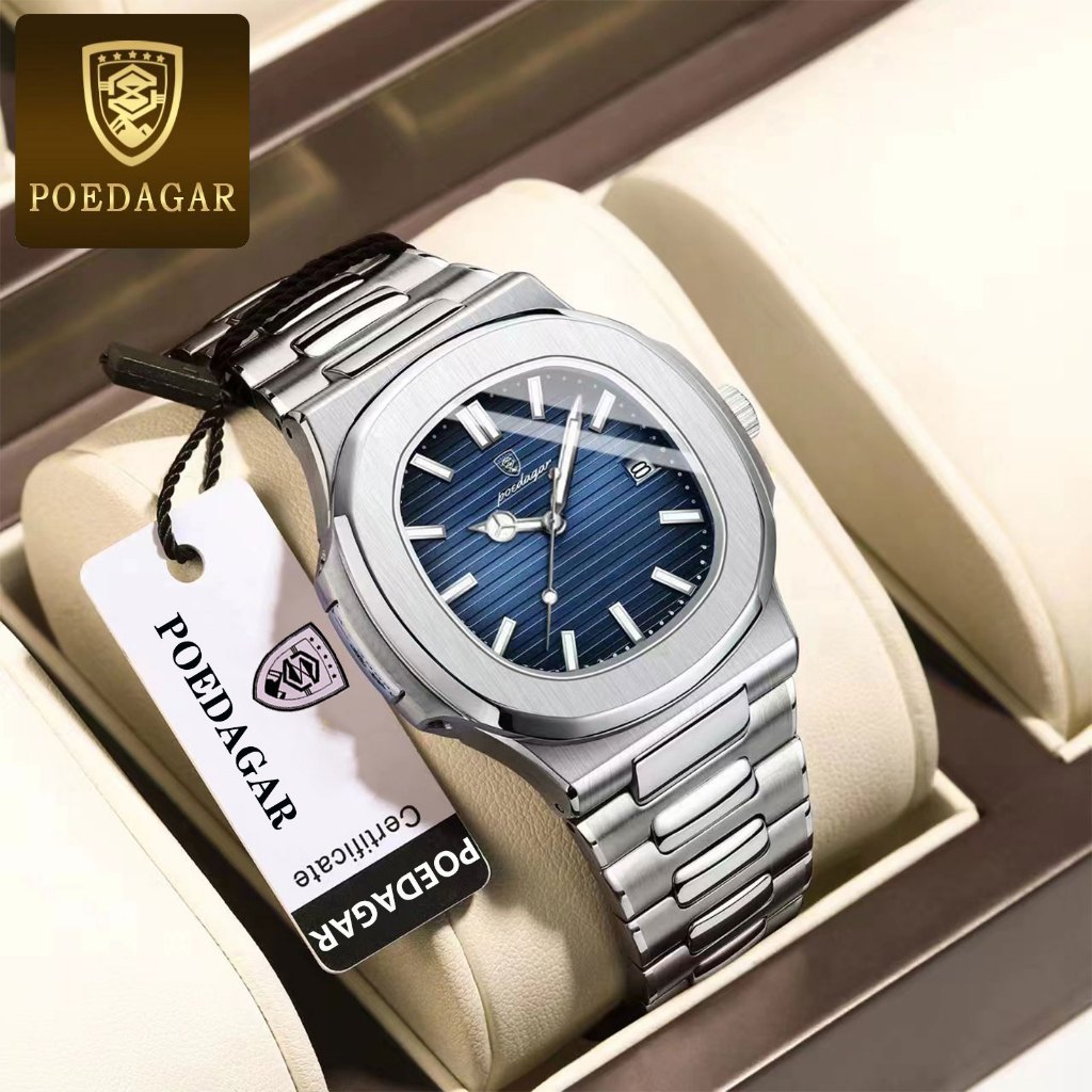 POEDAGAR Watch For Men Waterproof Original Relo Silver Stainless Steel ...