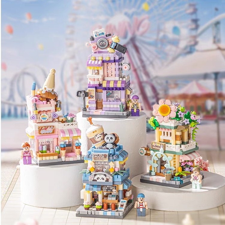LOZ New Product Mini Street View Building Block Ice Cream Shop Coffee ...
