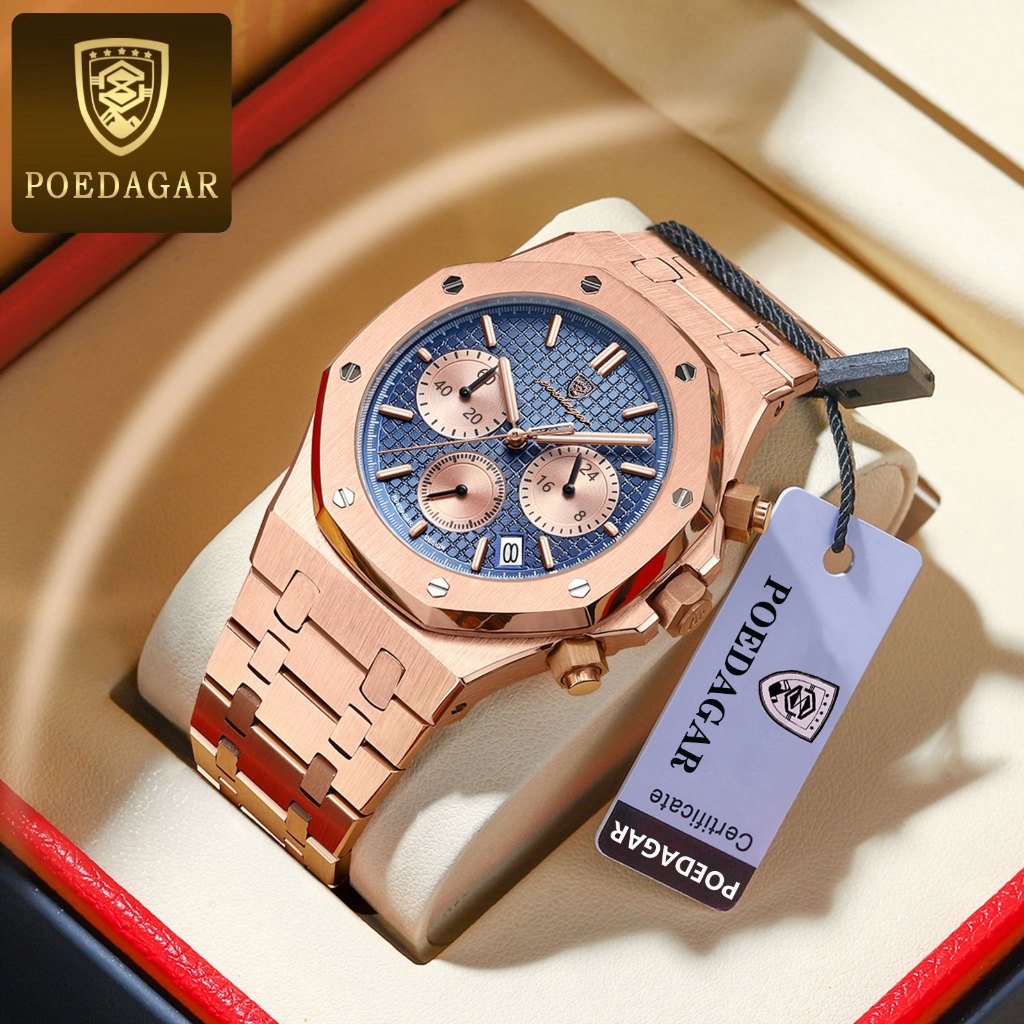 POEDAGAR Branded Gold Watch For Men Waterproof Original Relo Stainless ...