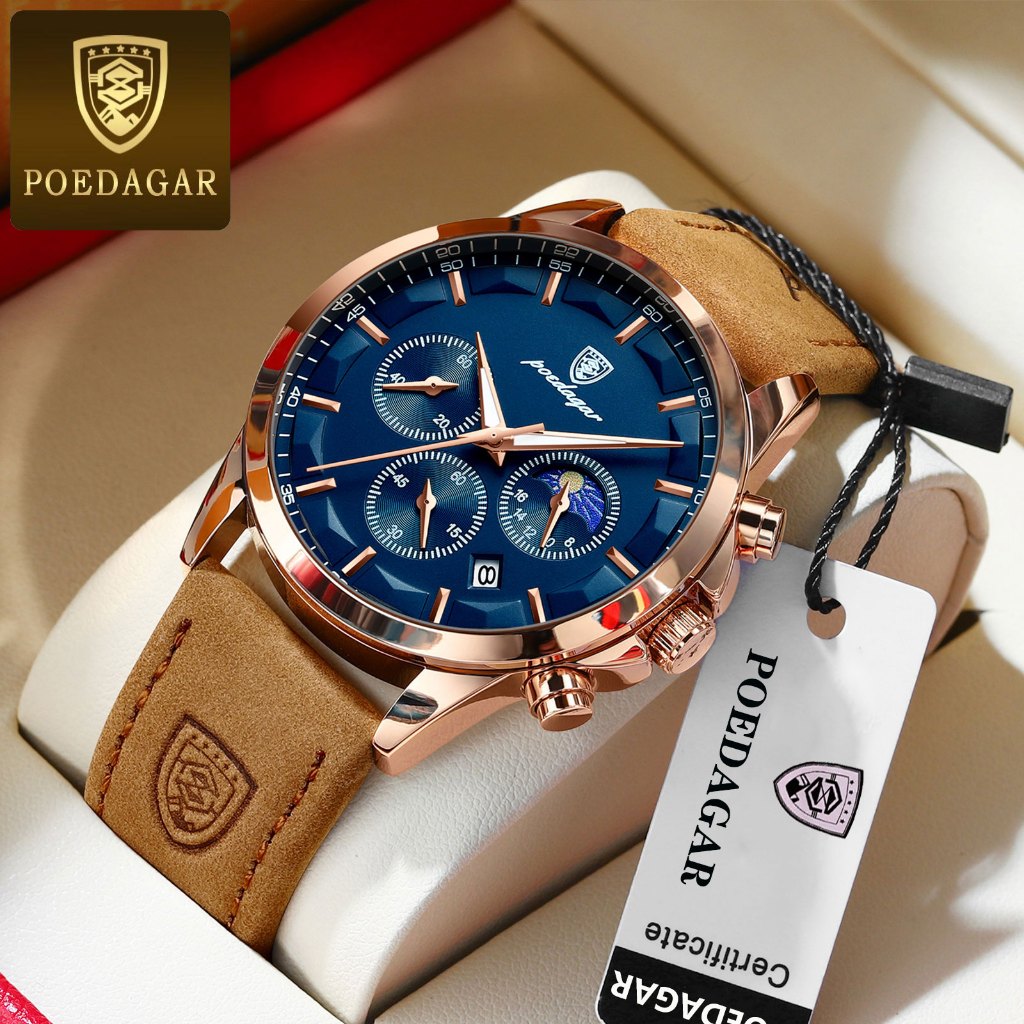 POEDAGAR Watch For Men Waterproof Original New Leather Watch Relo ...