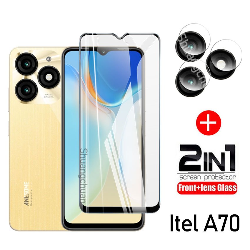 2IN1 for Itel A70 tempered glass Itel A60 A60s Full screen covered tempered glass smart 9 8 7 ...