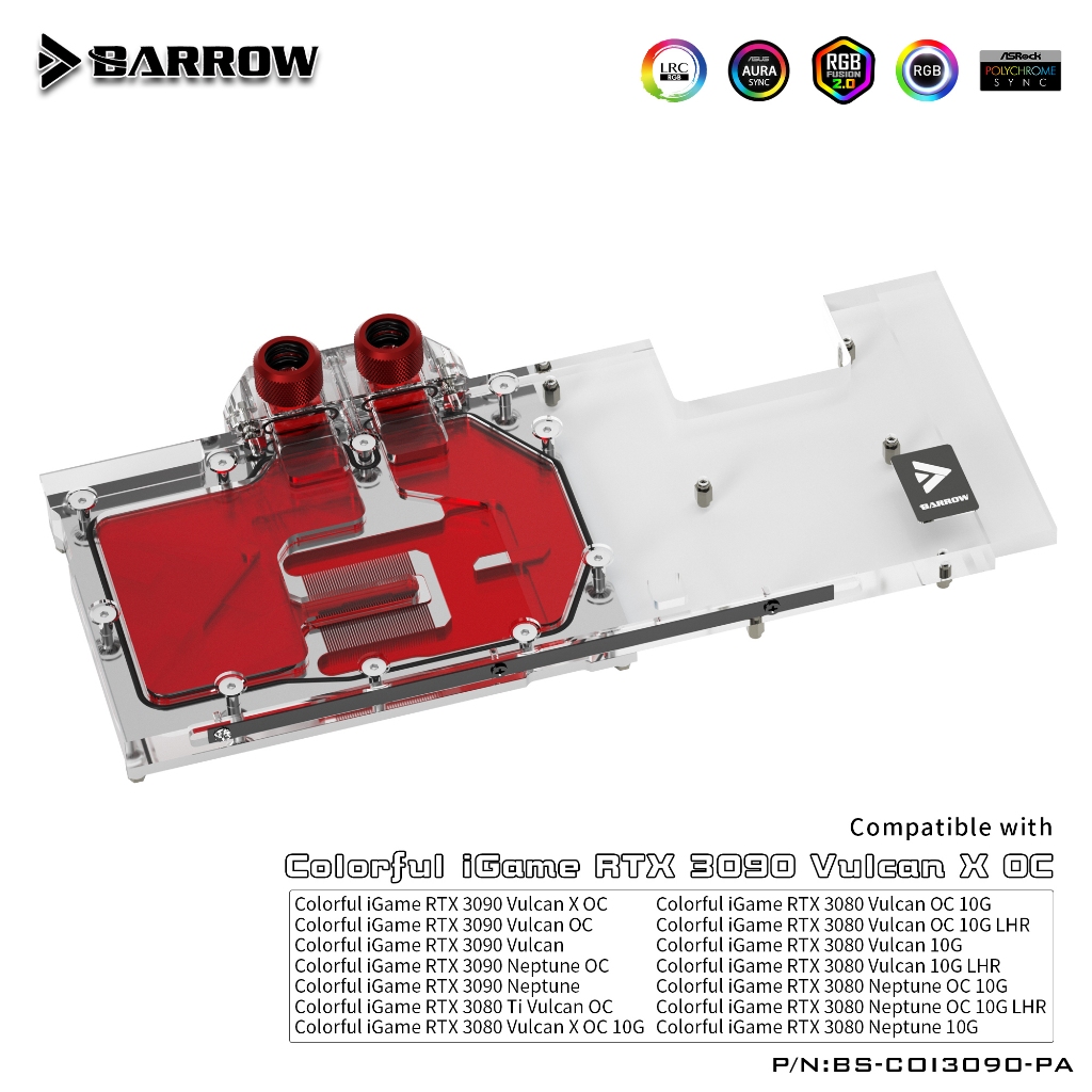 BARROW Water Block for Colorful iGame RTX 3080 TI 3090 Vulcan X OC ...