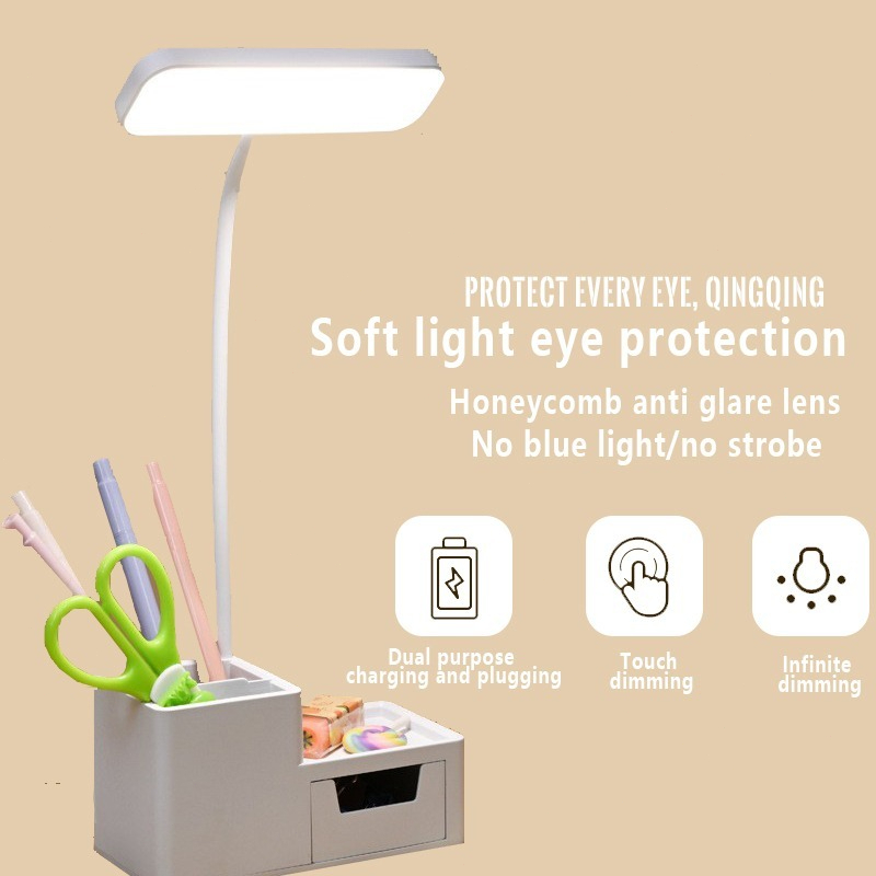Storage Table Lamp LED Desk Lamp With Pen Holder Study Lamp Shade ...