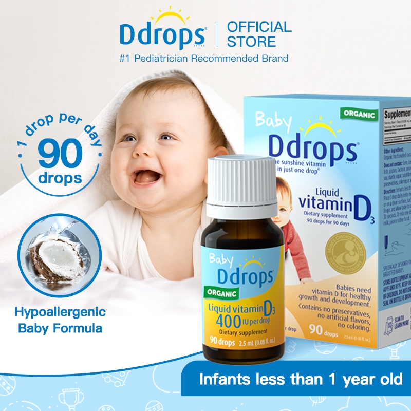 Ddrops Organic Baby 400IU Liquid Vitamin D3 (90 Drops/2.5ml) | Support ...